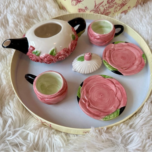 Mud Pie | Toys | Mud Pie Floral Pink Rose Girls Mini Ceramic Tea Set ...